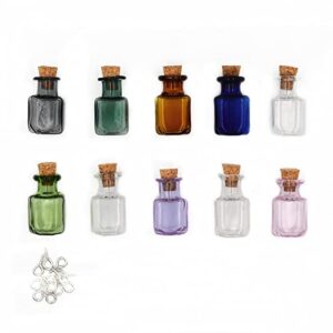 10pcs colored tiny glass jars mini glass bottles with cork stoppers mini square glass cork bottles for party wedding diy decoration (square)