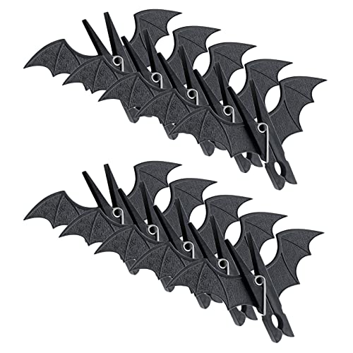 Halloween Clothes Pins, Halloween Bats Clothes Clips, Windproof Clothesline Clips, Black Plastic Clothespins for Hanging Clothes Outdoor (10 PC)