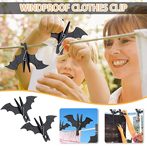 Halloween Clothes Pins, Halloween Bats Clothes Clips, Windproof Clothesline Clips, Black Plastic Clothespins for Hanging Clothes Outdoor (10 PC)