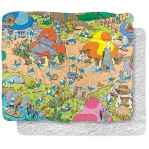 the smurfs blanket, 50"x60" smurf village silky touch sherpa back super soft throw blanket