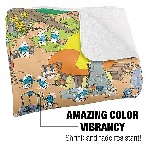 The Smurfs Blanket, 50"x60" Smurf Village Silky Touch Sherpa Back Super Soft Throw Blanket