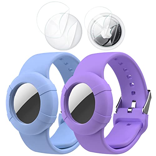 Airtag Wristband for Kids(2 Pack),Soft Silicone Waterproof Airtag Bracelet,Lightweight GPS Tracker Holder Compatible with Apple Airtag for Toddler Baby Children Elders (Baby Blue & Purple)