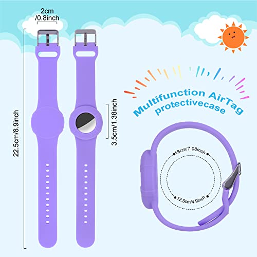 Airtag Wristband for Kids(2 Pack),Soft Silicone Waterproof Airtag Bracelet,Lightweight GPS Tracker Holder Compatible with Apple Airtag for Toddler Baby Children Elders (Baby Blue & Purple)