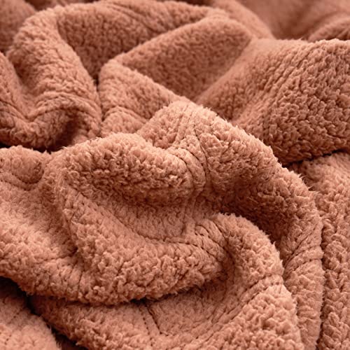 Cozy Bliss Sherpa Throw Blanket, Leaf Textured Bed Cozy Blanket Super Soft and Lightweight Fleece Blanket Warm for Couch Sofa,Fuzzy and Decorative Blanket, 60"x80"Cosmic Rust