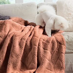 Cozy Bliss Sherpa Throw Blanket, Leaf Textured Bed Cozy Blanket Super Soft and Lightweight Fleece Blanket Warm for Couch Sofa,Fuzzy and Decorative Blanket, 60"x80"Cosmic Rust