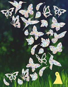 36 pieces window decals for bird strikes, window clings prevent birds from hitting windows suncatcher stickers（bird, butterfly, feather, leaf)