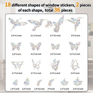 36 Pieces Window Decals for Bird Strikes, Window Clings Prevent Birds from Hitting Windows Suncatcher Stickers（Bird, Butterfly, Feather, Leaf)