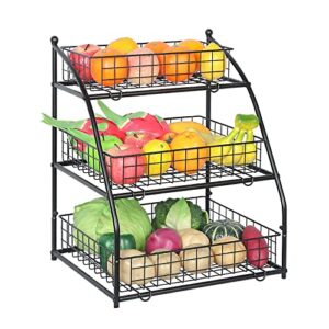 fruit basket for kitchen counter, 3-tier fruit holder stand for kitchen countertop, large capacity fruit bowl baskets for kitchen counter, wire baskets for storage of snack produce potato onion