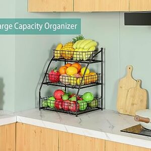 Fruit Basket for Kitchen Counter, 3-tier Fruit Holder Stand for Kitchen Countertop, Large Capacity Fruit Bowl Baskets for Kitchen Counter, Wire Baskets for Storage of Snack Produce Potato Onion