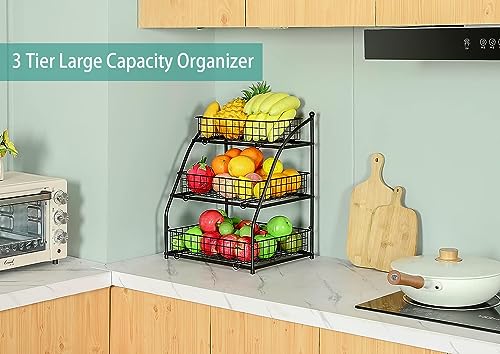 Fruit Basket for Kitchen Counter, 3-tier Fruit Holder Stand for Kitchen Countertop, Large Capacity Fruit Bowl Baskets for Kitchen Counter, Wire Baskets for Storage of Snack Produce Potato Onion