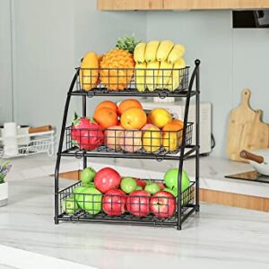 Fruit Basket for Kitchen Counter, 3-tier Fruit Holder Stand for Kitchen Countertop, Large Capacity Fruit Bowl Baskets for Kitchen Counter, Wire Baskets for Storage of Snack Produce Potato Onion