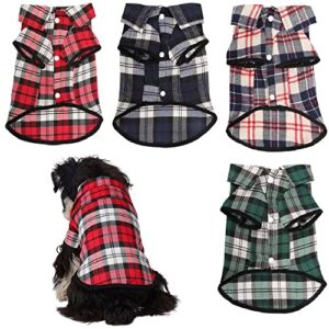 4 pieces dog shirt pet plaid shirt medium small dog plaid polo shirt little puppy t-shirt plaid dog shirt classical plaid pet clothes cat t-shirt multi colors for all seasons (small)