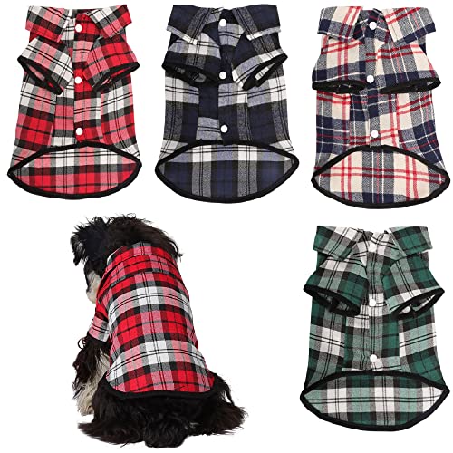 4 Pieces Dog Shirt Pet Plaid Shirt Medium Small Dog Plaid Polo Shirt Little Puppy T-Shirt Plaid Dog Shirt Classical Plaid Pet Clothes Cat T-Shirt Multi Colors for All Seasons (Small)