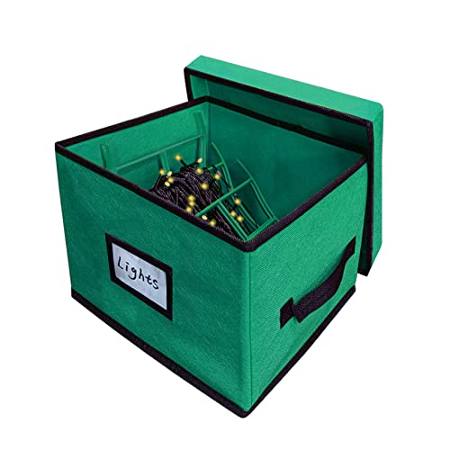 EDSRDUS Christmas Holiday Light Storage Box - Non-Woven Fabric, with 3 Light Storage Wraps, Lights Organizer Container Reinforced Stitched Handles（Light String not Included）