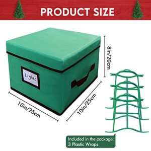 EDSRDUS Christmas Holiday Light Storage Box - Non-Woven Fabric, with 3 Light Storage Wraps, Lights Organizer Container Reinforced Stitched Handles（Light String not Included）