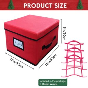 EDSRDUS Christmas Holiday Light Storage Box - Non-Woven Fabric, with 3 Light Storage Wraps, Lights Organizer Container Reinforced Stitched Handles（Light String not Included）