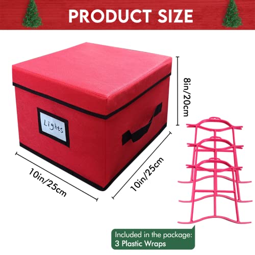 EDSRDUS Christmas Holiday Light Storage Box - Non-Woven Fabric, with 3 Light Storage Wraps, Lights Organizer Container Reinforced Stitched Handles（Light String not Included）