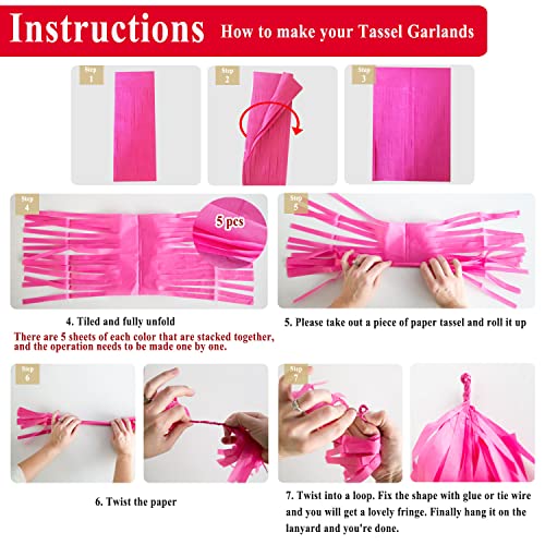 Rose Gold Tissue Paper Tassels Garland Banner for Party Birthday Wedding Decoration Baby Shower Table Decor (20 Pcs)