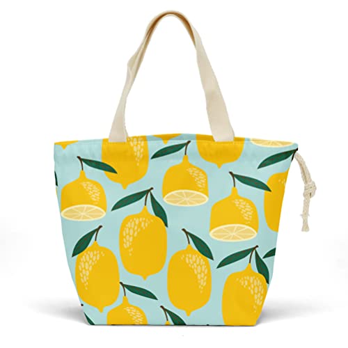 Pykfrhh Lunch Bag Women, Lunch Tote, Reusable, Waterproof, Drawstring Lunch Bag Box for, Adults, Women, Picnic, Work, Beach, Travel, Fruit Strawberry Lemon Orange Decor