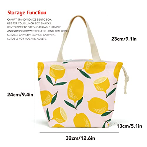 Pykfrhh Lunch Bag Women, Lunch Tote, Reusable, Waterproof, Drawstring Lunch Bag Box for, Adults, Women, Picnic, Work, Beach, Travel, Fruit Strawberry Lemon Orange Decor