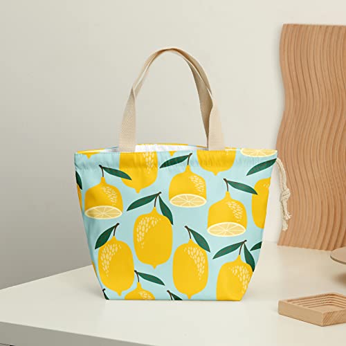 Pykfrhh Lunch Bag Women, Lunch Tote, Reusable, Waterproof, Drawstring Lunch Bag Box for, Adults, Women, Picnic, Work, Beach, Travel, Fruit Strawberry Lemon Orange Decor