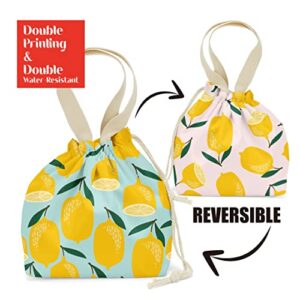 Pykfrhh Lunch Bag Women, Lunch Tote, Reusable, Waterproof, Drawstring Lunch Bag Box for, Adults, Women, Picnic, Work, Beach, Travel, Fruit Strawberry Lemon Orange Decor