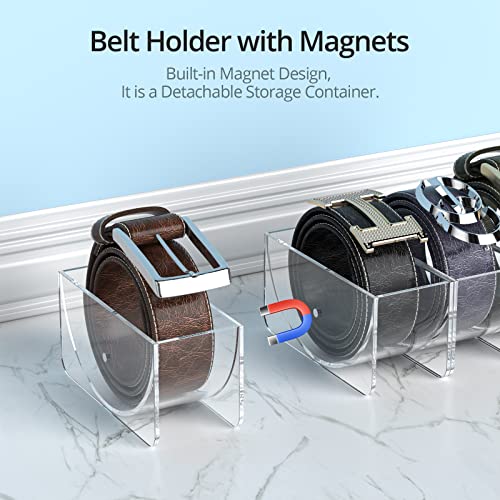 Belt Organizer, KDSKSC 4 Pack Acrylic Belt Storage Holder, Detachable Belt Container Clear Display Case for Closet and Drawer Belts Tie Bow Tie