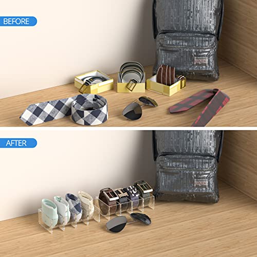 Belt Organizer, KDSKSC 4 Pack Acrylic Belt Storage Holder, Detachable Belt Container Clear Display Case for Closet and Drawer Belts Tie Bow Tie