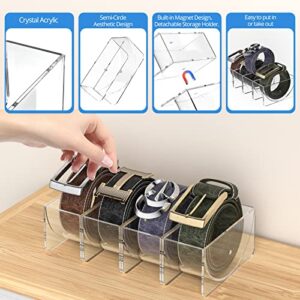 Belt Organizer, KDSKSC 4 Pack Acrylic Belt Storage Holder, Detachable Belt Container Clear Display Case for Closet and Drawer Belts Tie Bow Tie