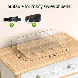 Belt Organizer, KDSKSC 4 Pack Acrylic Belt Storage Holder, Detachable Belt Container Clear Display Case for Closet and Drawer Belts Tie Bow Tie