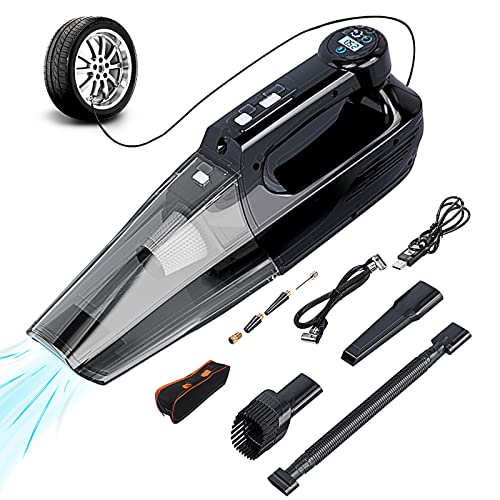 ARUOXIN 4-in-1 Car Vacuum Cordless Rechargeablen with Tire Inflator,130W 7000Pa 12V DC Handheld Vacuum Car Cleaner with Digital Tire Pressure Gauge LCD Display & LED Light for Home, Pet Hair, Car