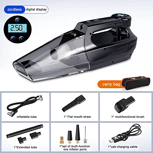 ARUOXIN 4-in-1 Car Vacuum Cordless Rechargeablen with Tire Inflator,130W 7000Pa 12V DC Handheld Vacuum Car Cleaner with Digital Tire Pressure Gauge LCD Display & LED Light for Home, Pet Hair, Car