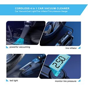 ARUOXIN 4-in-1 Car Vacuum Cordless Rechargeablen with Tire Inflator,130W 7000Pa 12V DC Handheld Vacuum Car Cleaner with Digital Tire Pressure Gauge LCD Display & LED Light for Home, Pet Hair, Car