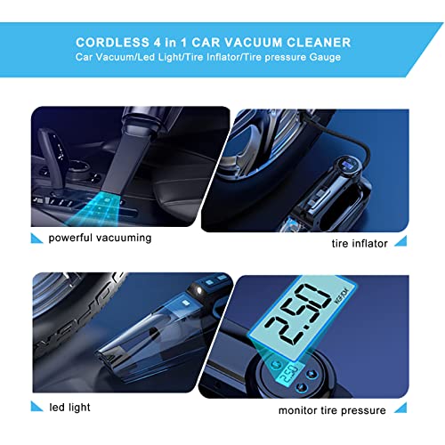 ARUOXIN 4-in-1 Car Vacuum Cordless Rechargeablen with Tire Inflator,130W 7000Pa 12V DC Handheld Vacuum Car Cleaner with Digital Tire Pressure Gauge LCD Display & LED Light for Home, Pet Hair, Car