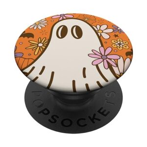 retro 70s hippie floral ghost halloween popsockets standard popgrip