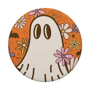 Retro 70s Hippie Floral Ghost Halloween PopSockets Standard PopGrip