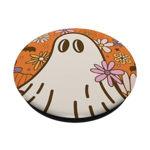 Retro 70s Hippie Floral Ghost Halloween PopSockets Standard PopGrip