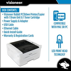 Visioneer Rabbit PC30dwn Laser Printer/Copy Machine, USB Office Printer and Copier for PC and Mac, 30 PPM, Sheetfed 250 Page Automatic Document Feeder (ADF), White