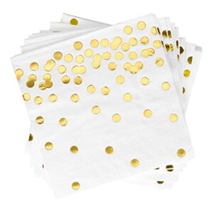 100 pack of white and gold cocktail napkins, 3-ply bar napkins disposable party napkins paper napkins dinner for wedding baby shower birthday