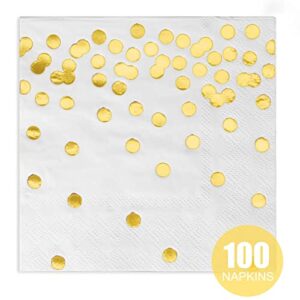 100 Pack of White and Gold Cocktail Napkins, 3-Ply Bar Napkins Disposable Party Napkins Paper Napkins Dinner for Wedding Baby Shower Birthday