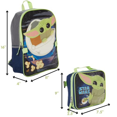 RALME Star Wars Mandalorian Baby Yoda Backpack with Lunch Box Set for Boys and Girls, Value Bundle