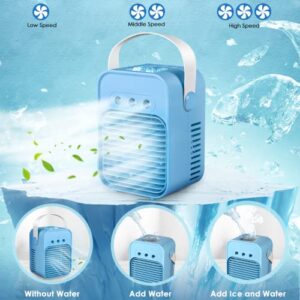 Novamilion Air Conditioner Fan, Evaporative Personal Air Cooler Humidifier, 3 Speeds, 7 Colors LED Light, Freon Free Ice Cooler Fan Handle, Misting Fast Cooling Desktop Fan Room, Office, Study