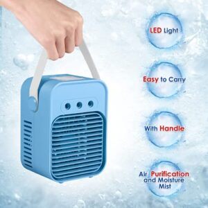 Novamilion Air Conditioner Fan, Evaporative Personal Air Cooler Humidifier, 3 Speeds, 7 Colors LED Light, Freon Free Ice Cooler Fan Handle, Misting Fast Cooling Desktop Fan Room, Office, Study