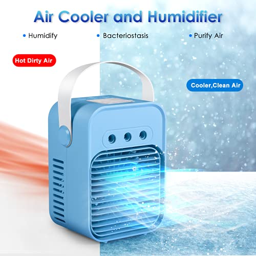 Novamilion Air Conditioner Fan, Evaporative Personal Air Cooler Humidifier, 3 Speeds, 7 Colors LED Light, Freon Free Ice Cooler Fan Handle, Misting Fast Cooling Desktop Fan Room, Office, Study