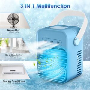 Novamilion Air Conditioner Fan, Evaporative Personal Air Cooler Humidifier, 3 Speeds, 7 Colors LED Light, Freon Free Ice Cooler Fan Handle, Misting Fast Cooling Desktop Fan Room, Office, Study