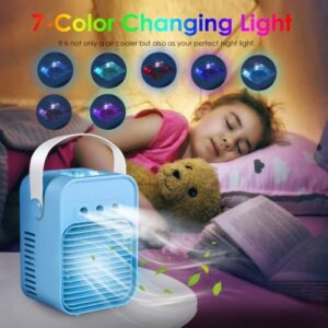 Novamilion Air Conditioner Fan, Evaporative Personal Air Cooler Humidifier, 3 Speeds, 7 Colors LED Light, Freon Free Ice Cooler Fan Handle, Misting Fast Cooling Desktop Fan Room, Office, Study