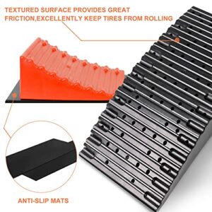 HDPE Curved RV Leveling System for Travel Trailers,Include 2 Camper Levelers,2 Chocks,2 Anti-Slip Rubber Mats,1 Carrying Bag,Up to 35000lbs,Faster and Preciser Leveling Than Camper Leveling Blocks