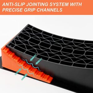 HDPE Curved RV Leveling System for Travel Trailers,Include 2 Camper Levelers,2 Chocks,2 Anti-Slip Rubber Mats,1 Carrying Bag,Up to 35000lbs,Faster and Preciser Leveling Than Camper Leveling Blocks