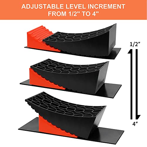 HDPE Curved RV Leveling System for Travel Trailers,Include 2 Camper Levelers,2 Chocks,2 Anti-Slip Rubber Mats,1 Carrying Bag,Up to 35000lbs,Faster and Preciser Leveling Than Camper Leveling Blocks