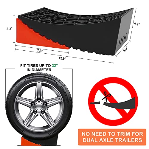 HDPE Curved RV Leveling System for Travel Trailers,Include 2 Camper Levelers,2 Chocks,2 Anti-Slip Rubber Mats,1 Carrying Bag,Up to 35000lbs,Faster and Preciser Leveling Than Camper Leveling Blocks